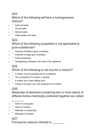 Elements compounds and mixtures mcq chapter 3 | DOCX
