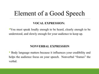 Elements of a Good Speech | PPT