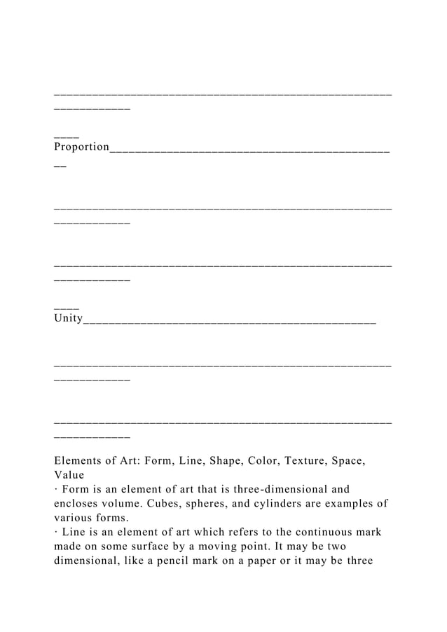 Elements of Art Form Line Shape Color Texture Space ValueForm.docx | 3 ...