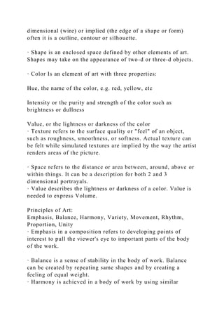 Elements of Art Form Line Shape Color Texture Space ValueForm.docx