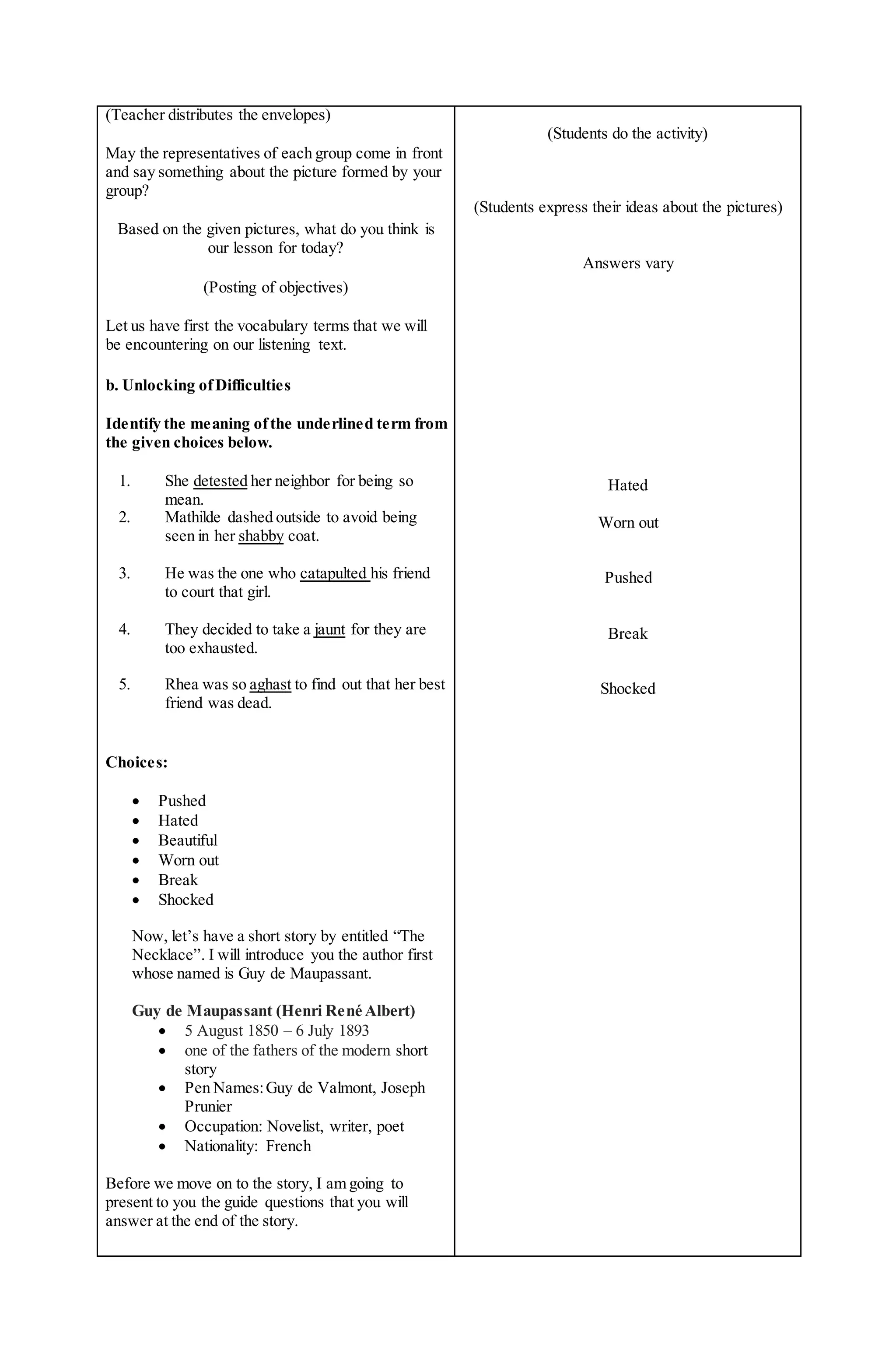 Elements of a short story.Lesson Plan | DOCX