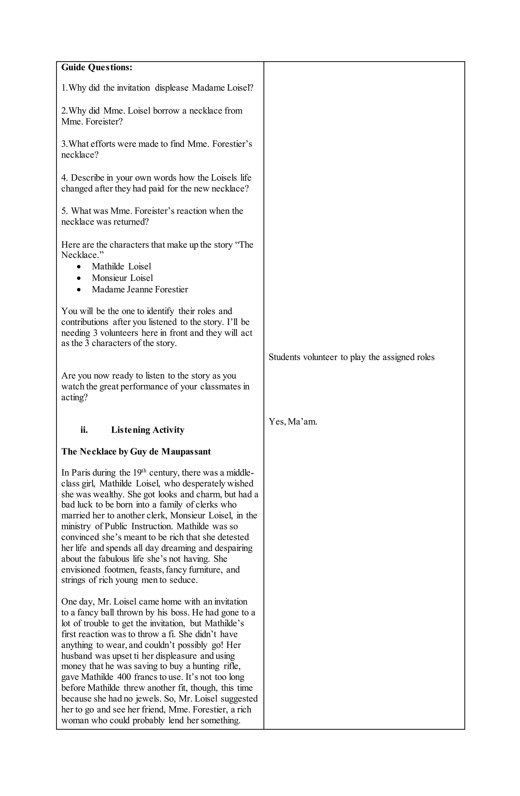 Elements of a short story.Lesson Plan | DOCX