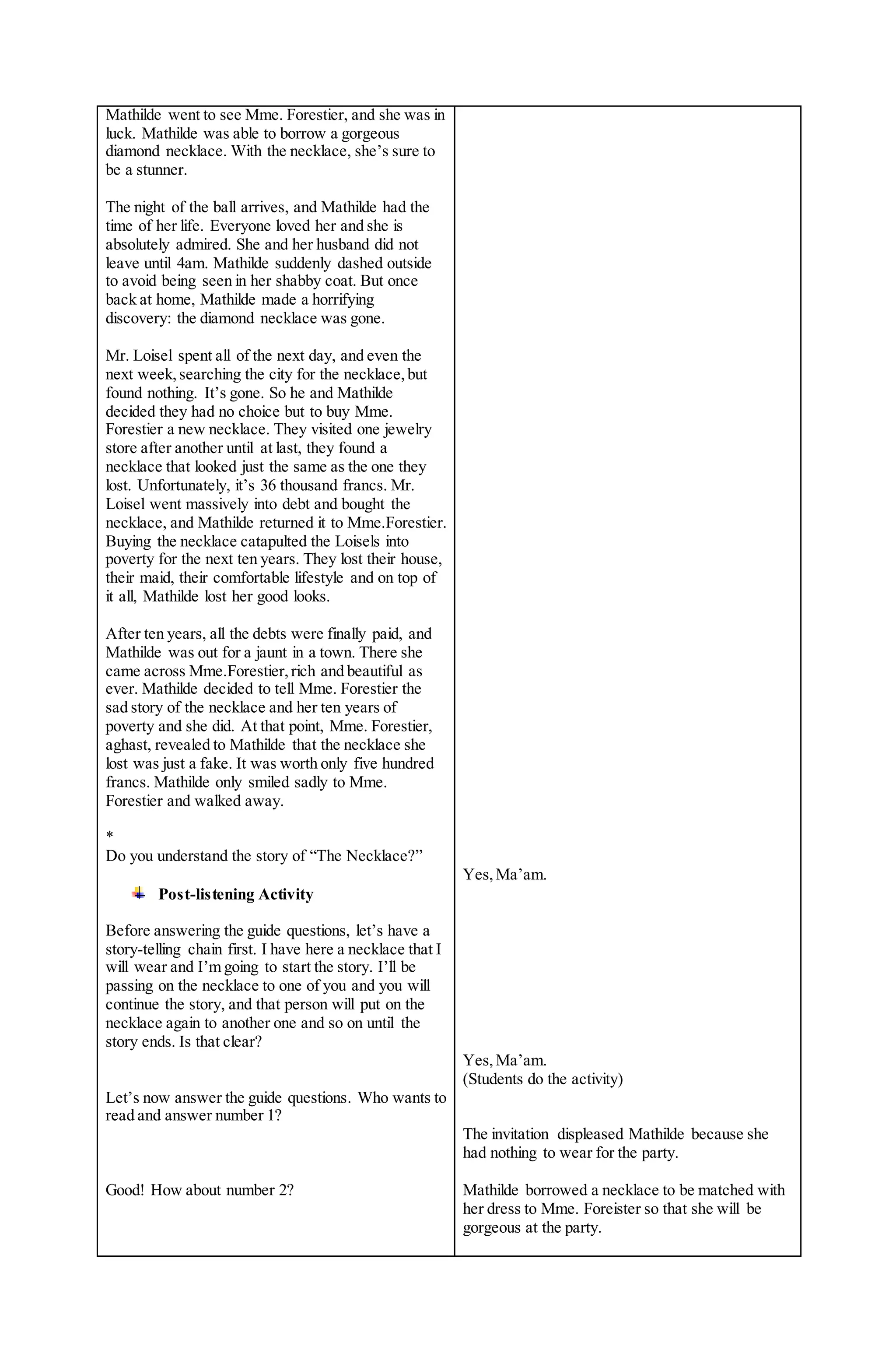 Elements of a short story.Lesson Plan | DOCX