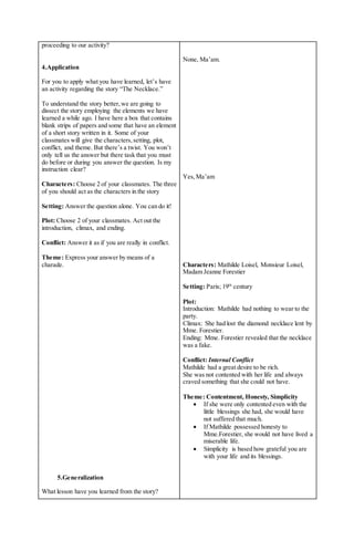 Elements of a short story.Lesson Plan | DOCX | Jewelry Making | Arts ...