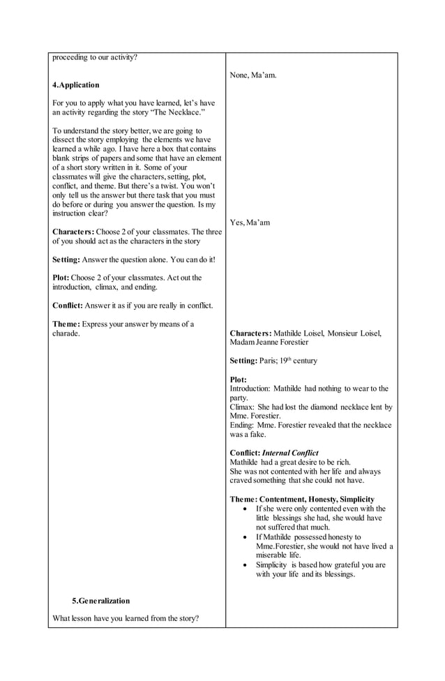 Elements of a short story.Lesson Plan | DOCX | Jewelry Making | Arts ...