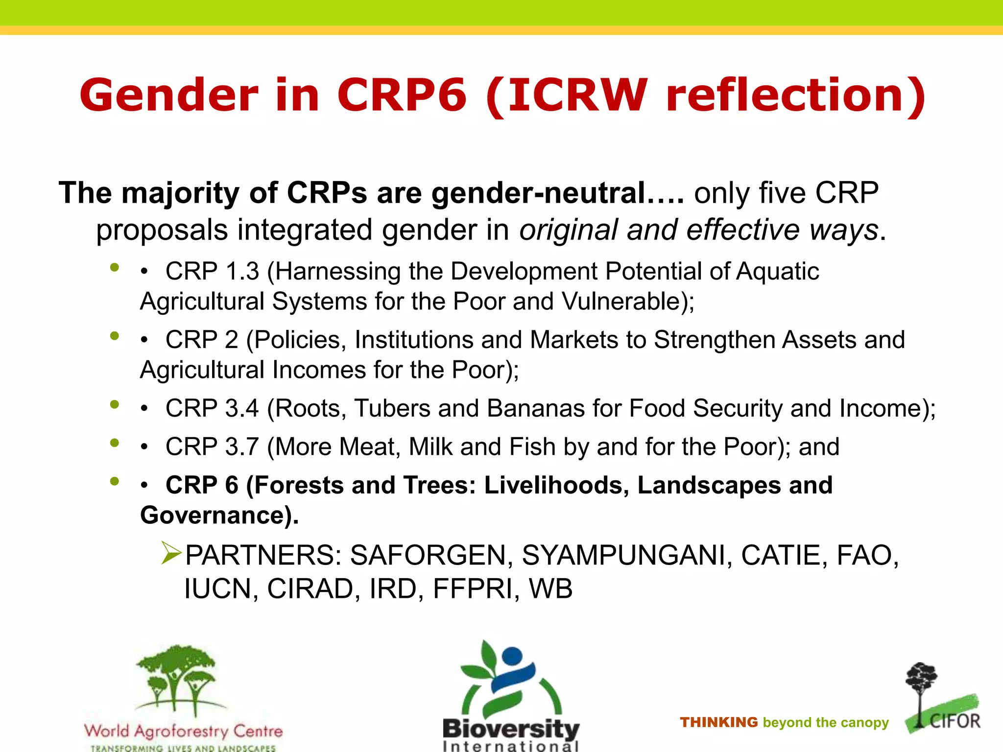 Elements of a strategy for gender responsive research | PPTX
