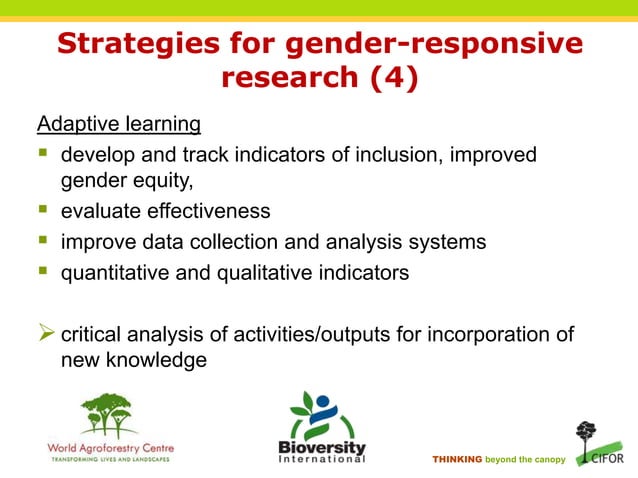 Elements of a strategy for gender responsive research | PPTX