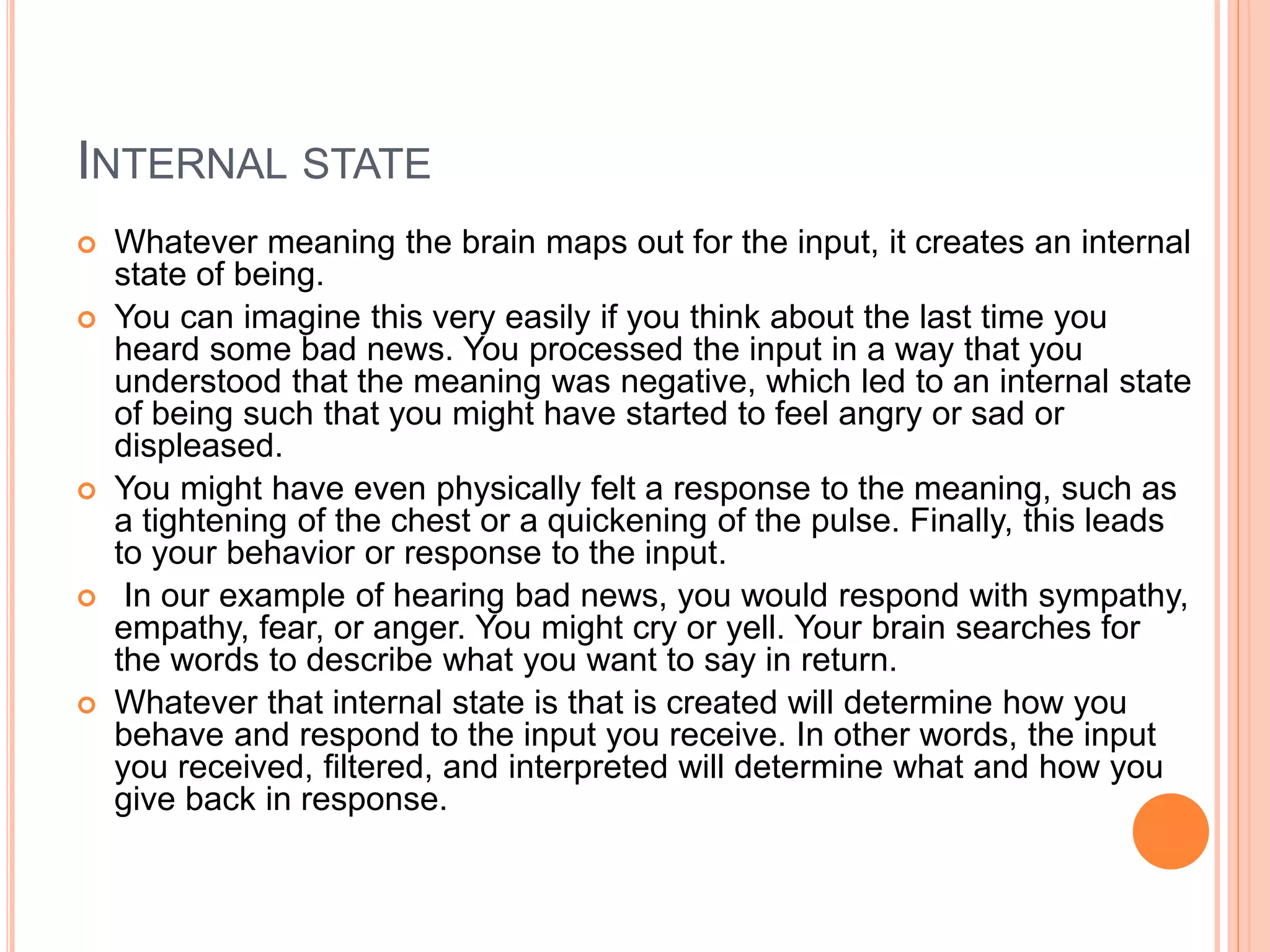 Elements of com, internal map, verbal clues, representation, internal ...