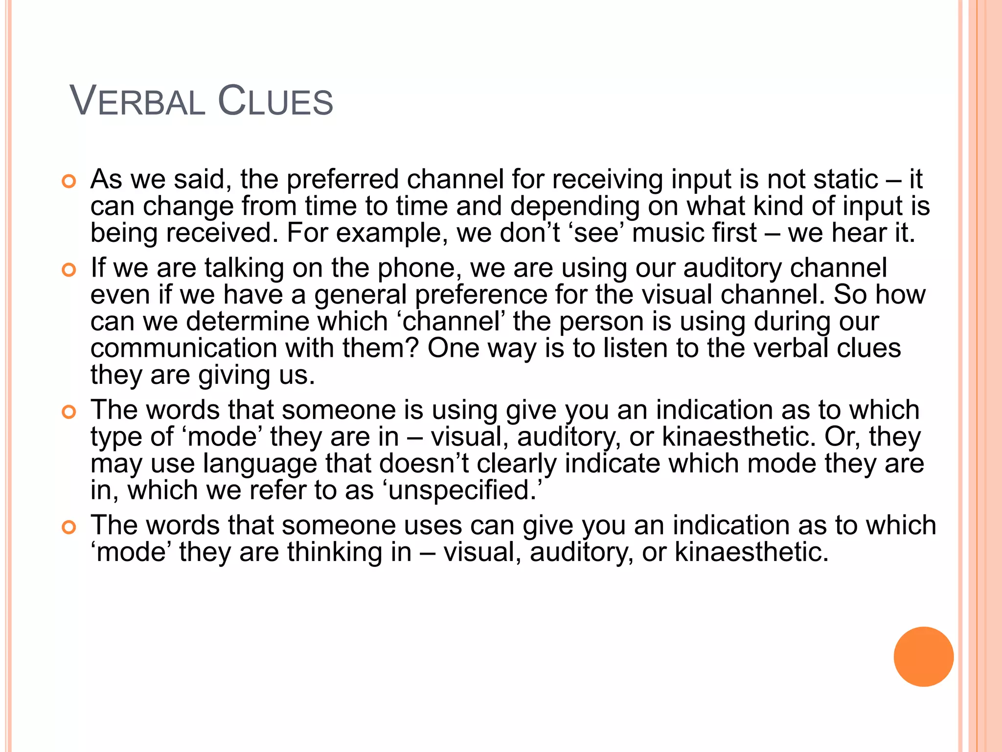 Elements of com, internal map, verbal clues, representation, internal ...