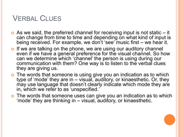 Elements of com, internal map, verbal clues, representation, internal ...