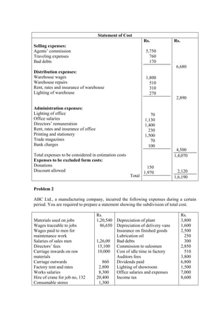 Elements of cost sheet | PDF