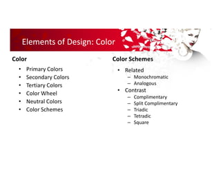 Elements of design color and color schemes | PDF
