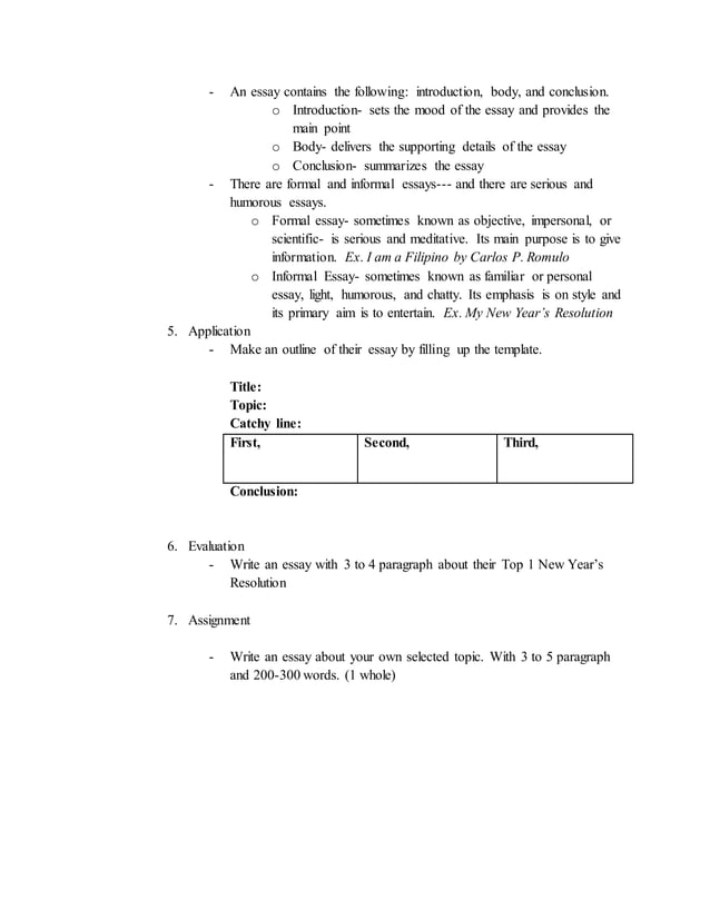 Elements of essay lesson plan | DOCX | Homework and Study | Education