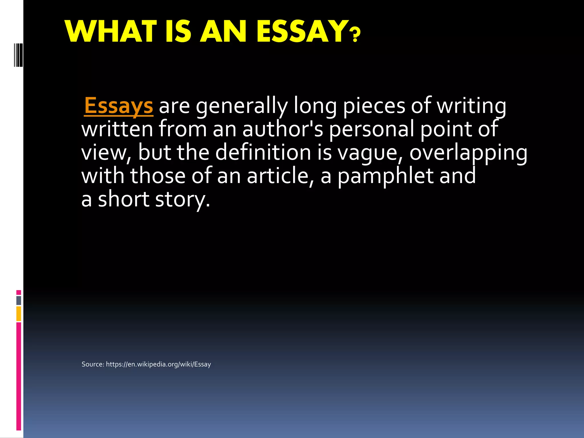 Elements of essay with its definition | PPTX