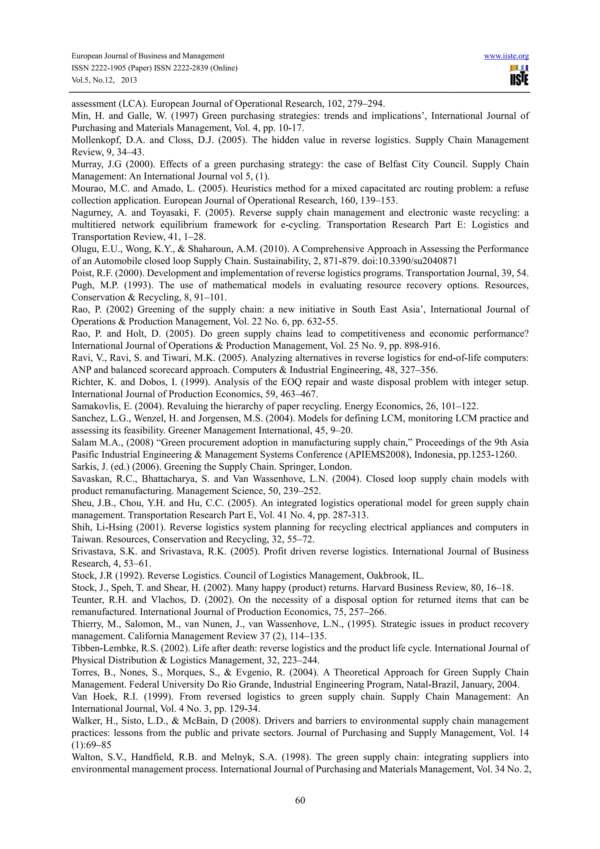 Elements of green supply chain management | PDF