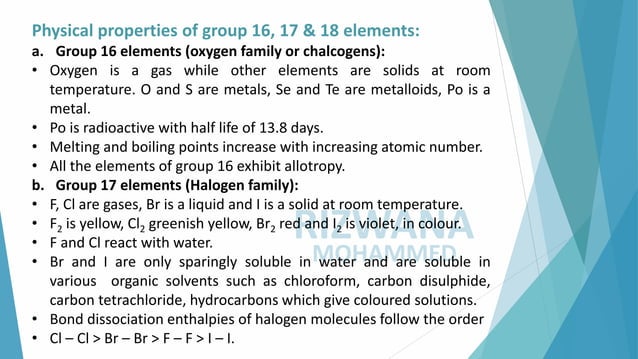 1st Lecture on Elements of groups 16, 17 & 18 | Chemistry Part I | 12th ...