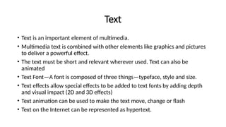 Elements of Multimedia and its types usages | PPTX