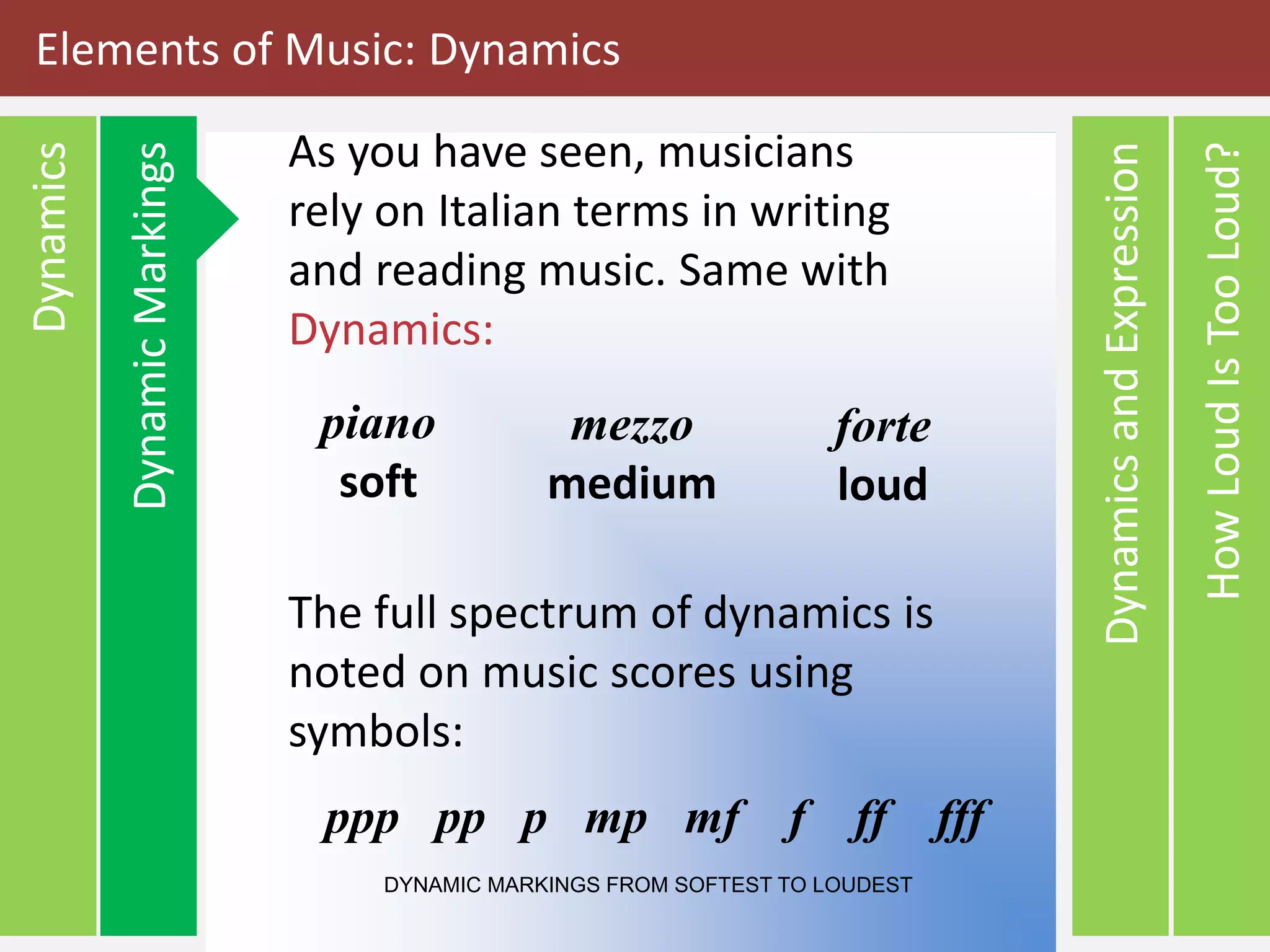 Elements of music: Dynamics and Tone Color | PPT
