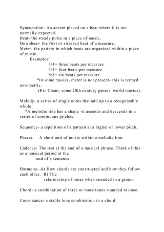 Elements of MusicPitch- relative highness or lowness that we .docx ...