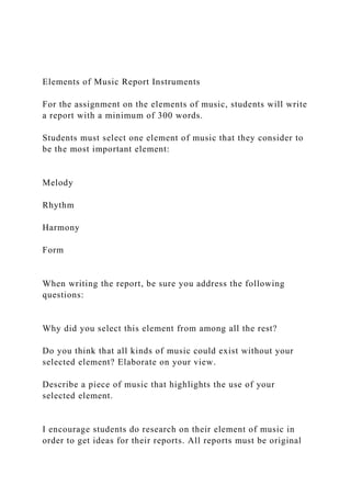Elements of Music Report InstrumentsFor the assignment on th | DOCX ...