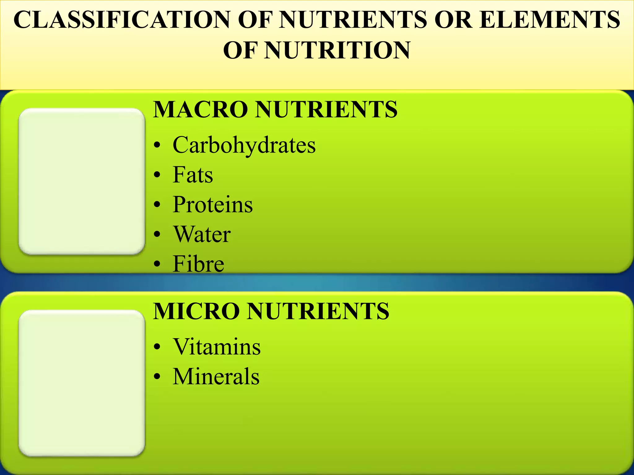 Elements of nutrition macro & micro nutrients | PPTX