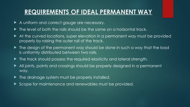 ELEMENTS OF PERMANENT WAY , rails, their use, types, significance etc | PPT