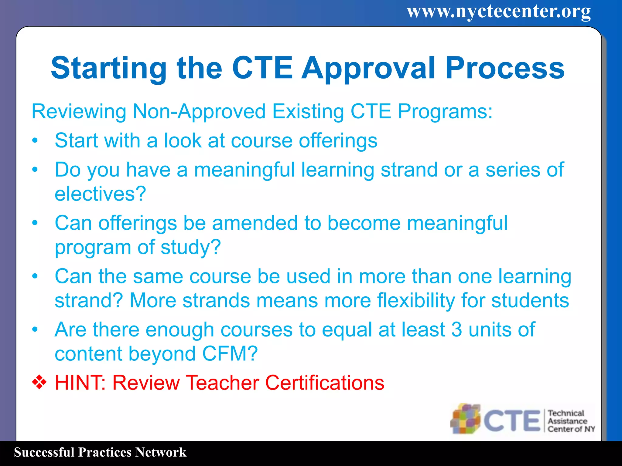 Elements of Program Approval: The Building Blocks for Successful ...