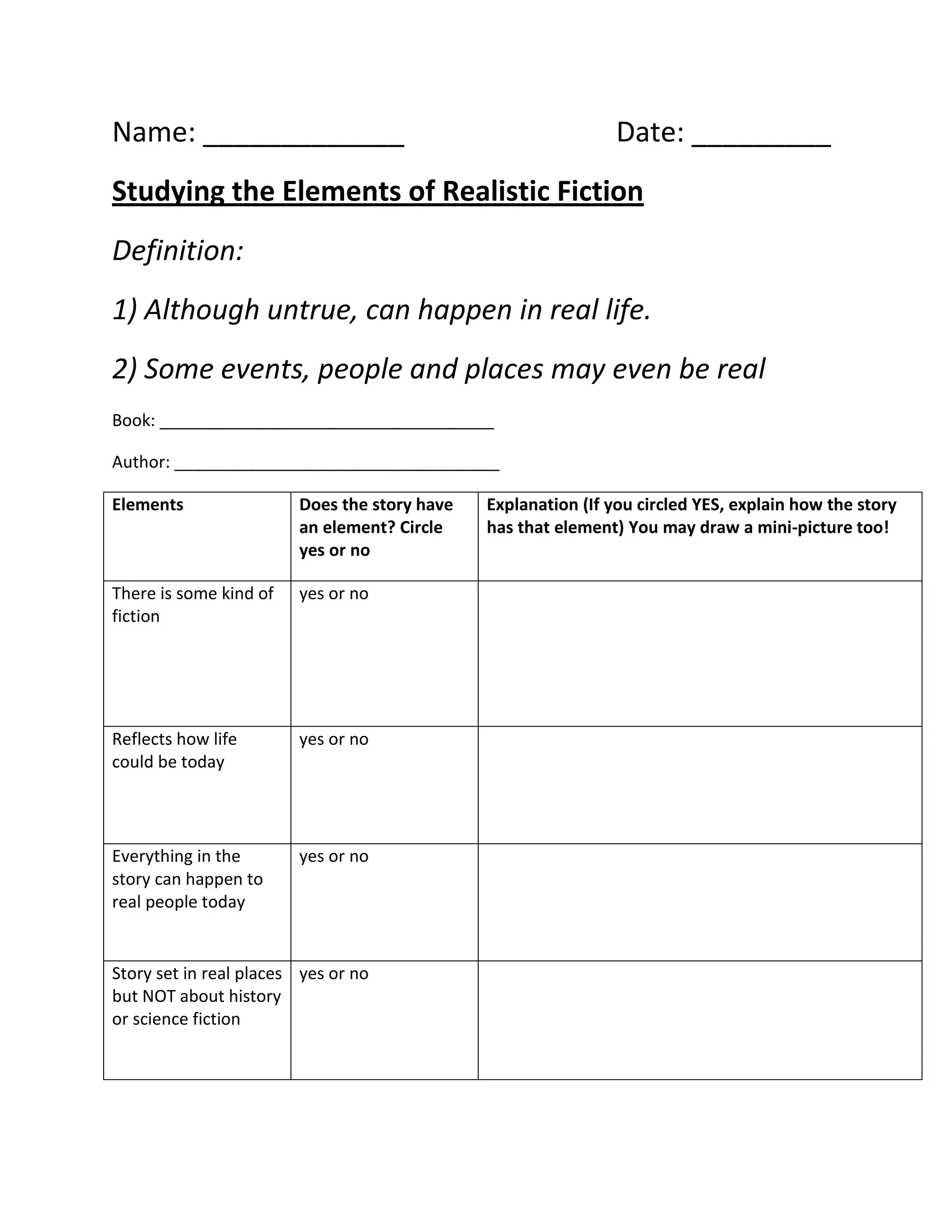 Elements of realistic fiction | DOCX