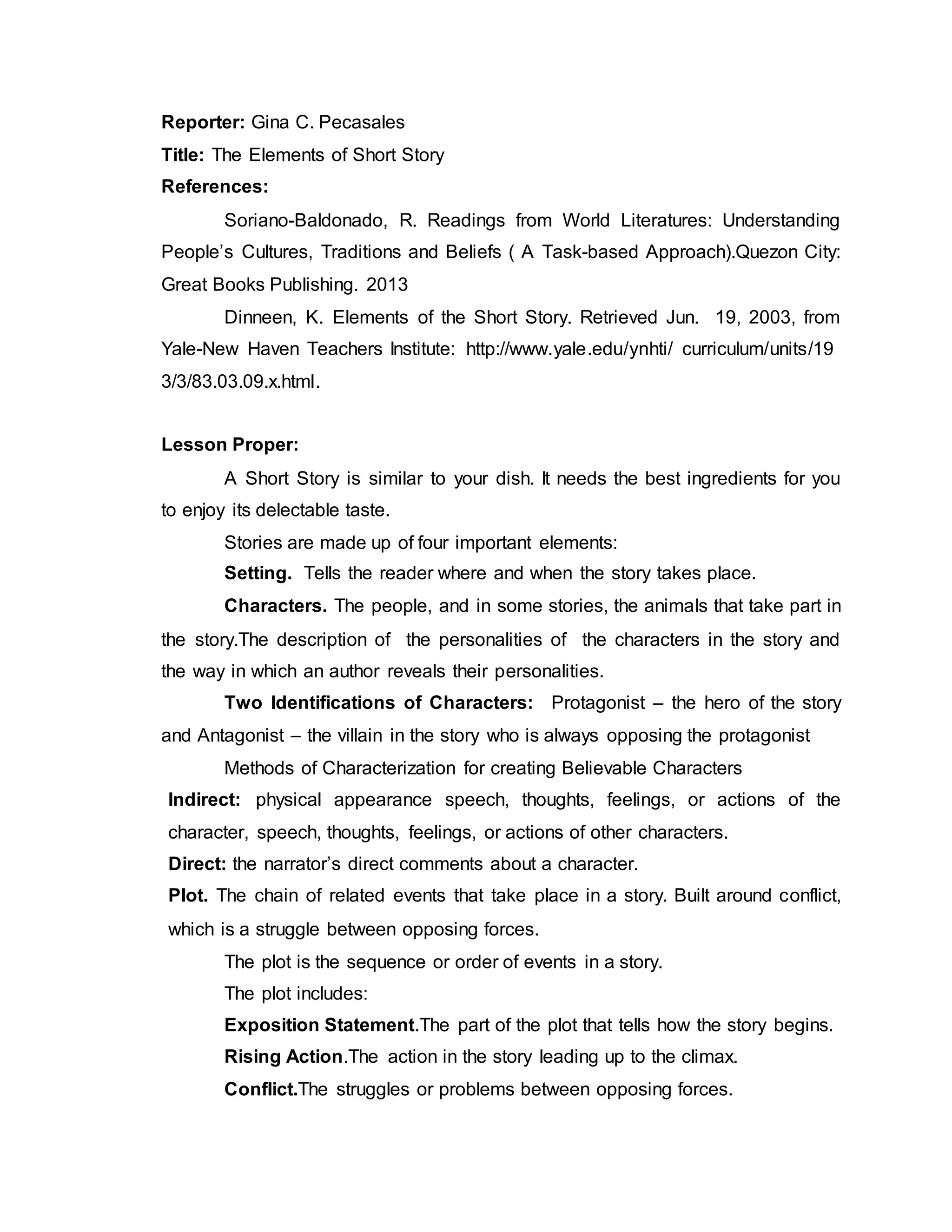 E lements of short story, drama and poetry | DOCX