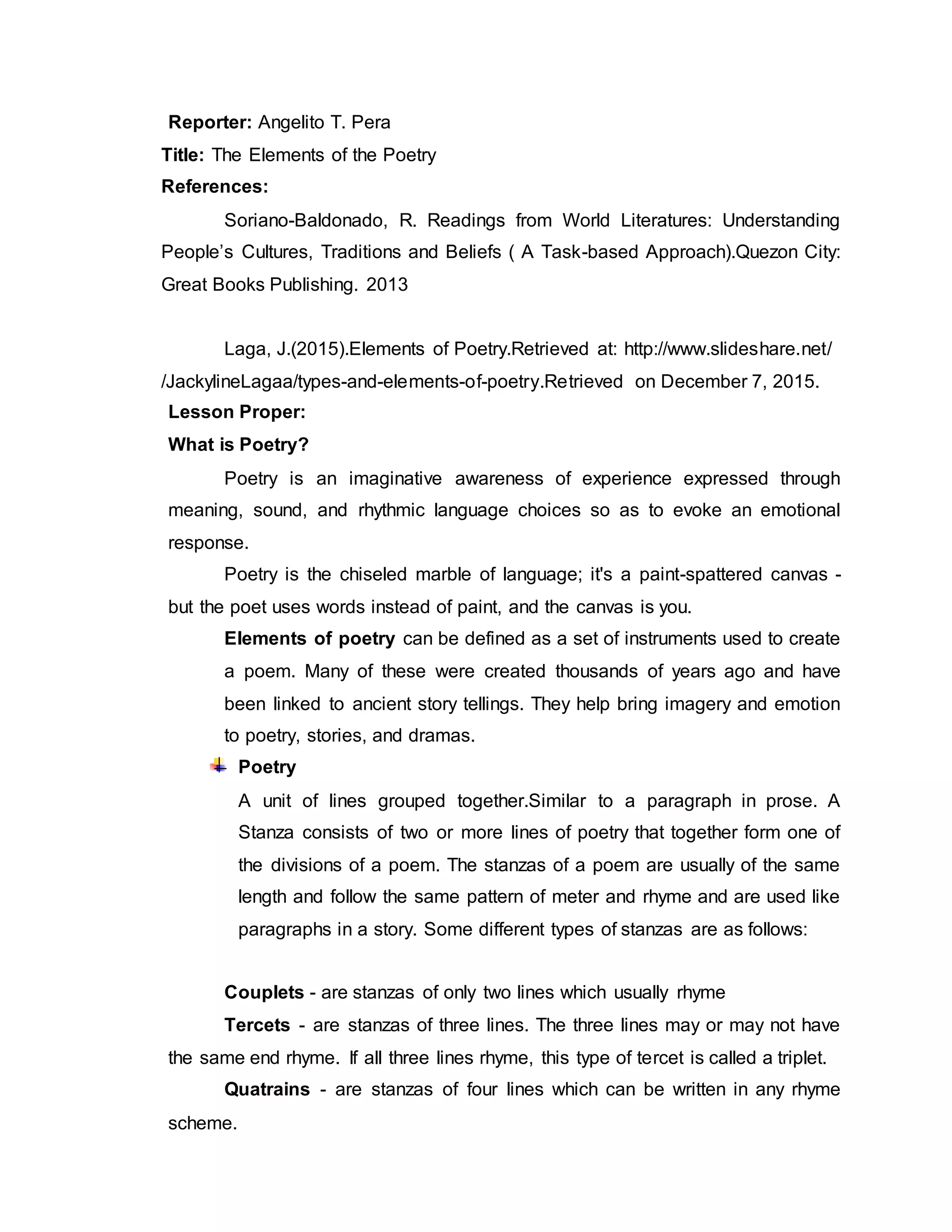 E lements of short story, drama and poetry | DOCX