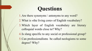 Elements of text lexis analysis | PPTX