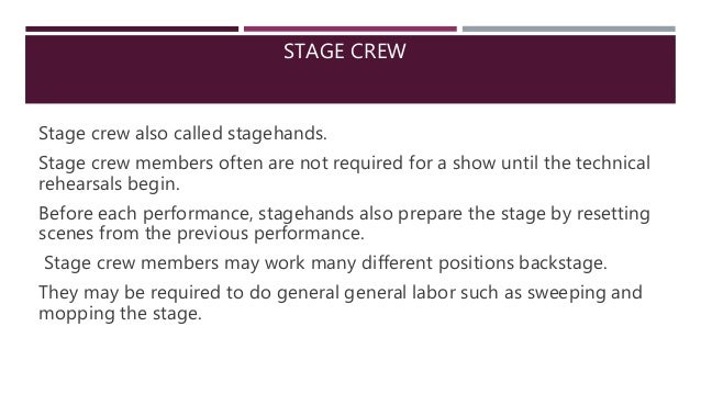 Elements of theatre - Stage manager, stage crew and house management | PPTX