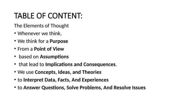 elements of thoughts psychology of humans pptx | PPT