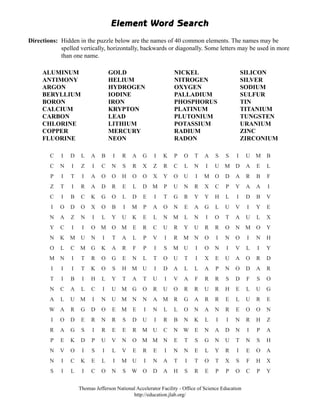elementwordsearch.pdf | Chemistry | Science