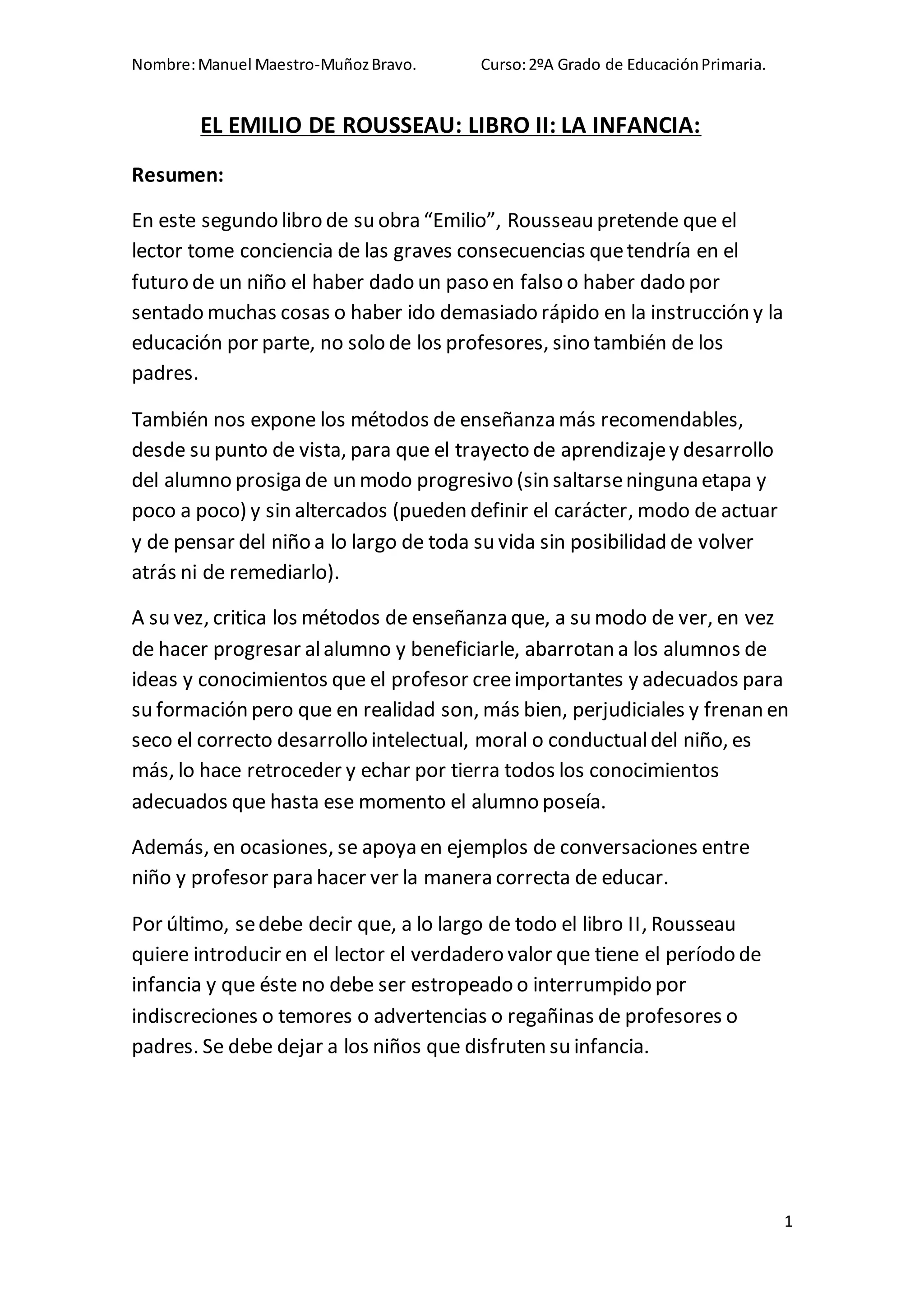 El emilio de rousseau (libro ii) (2) | DOCX | Early Childhood Education ...