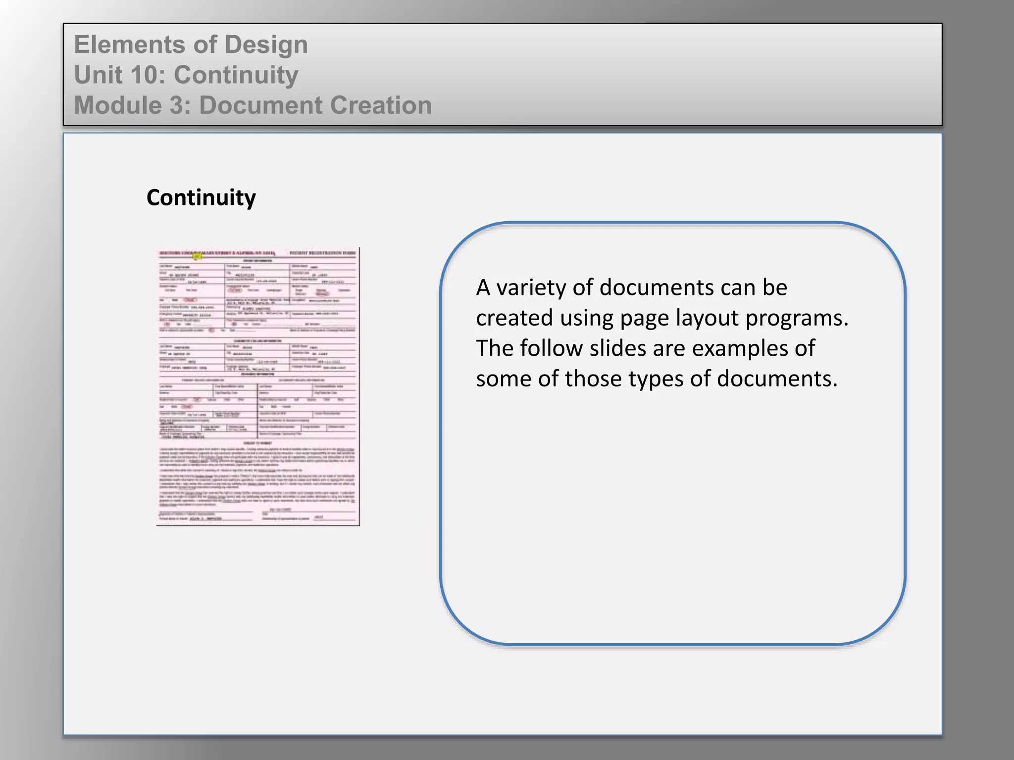 Elem of design unit 10 module 3 document creation | PPT