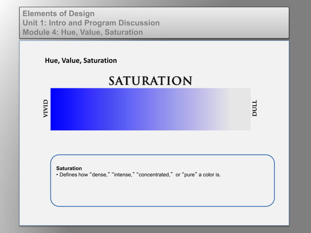Elem of design unit 1 module 4 hue, value, saturation | PPTX
