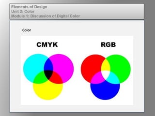 Elem of design unit 2 module 1 discussion of digital color | PPTX