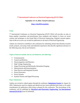 7th International Conference on Electrical Engineering (ELEN 2024) | DOCX