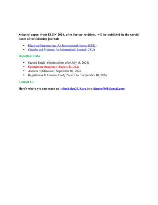 7th International Conference on Electrical Engineering (ELEN 2024) | DOCX