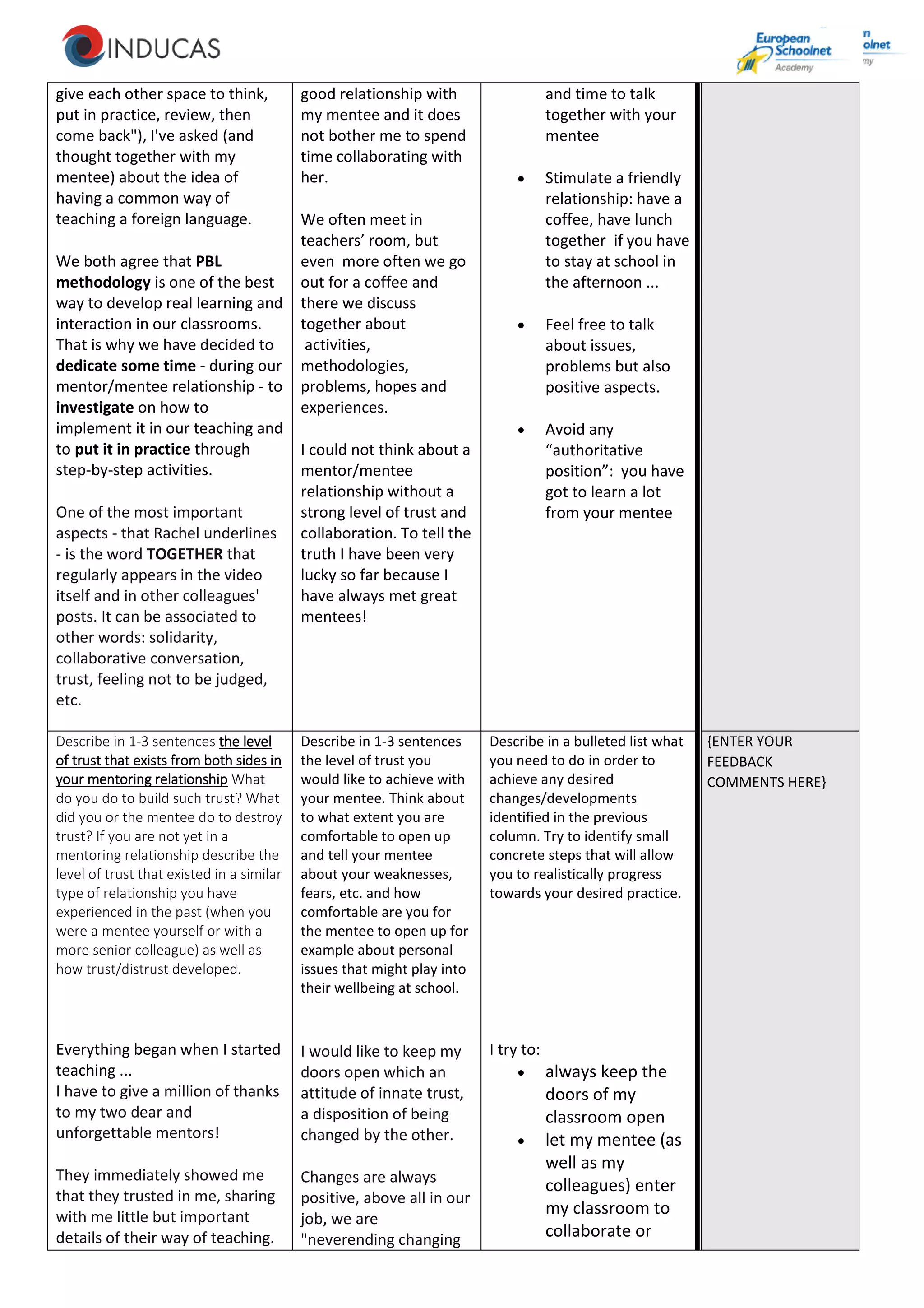 Mentoring in schools full self-evaluation and development plan | PDF