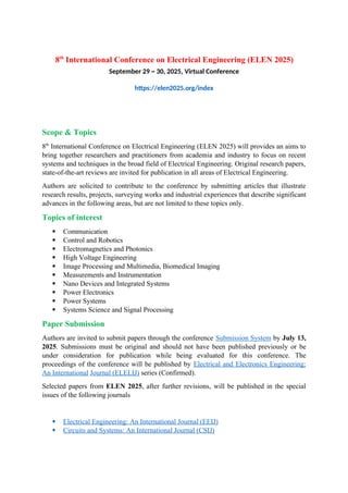 8th International Conference on Electrical Engineering (ELEN 2025) | DOCX