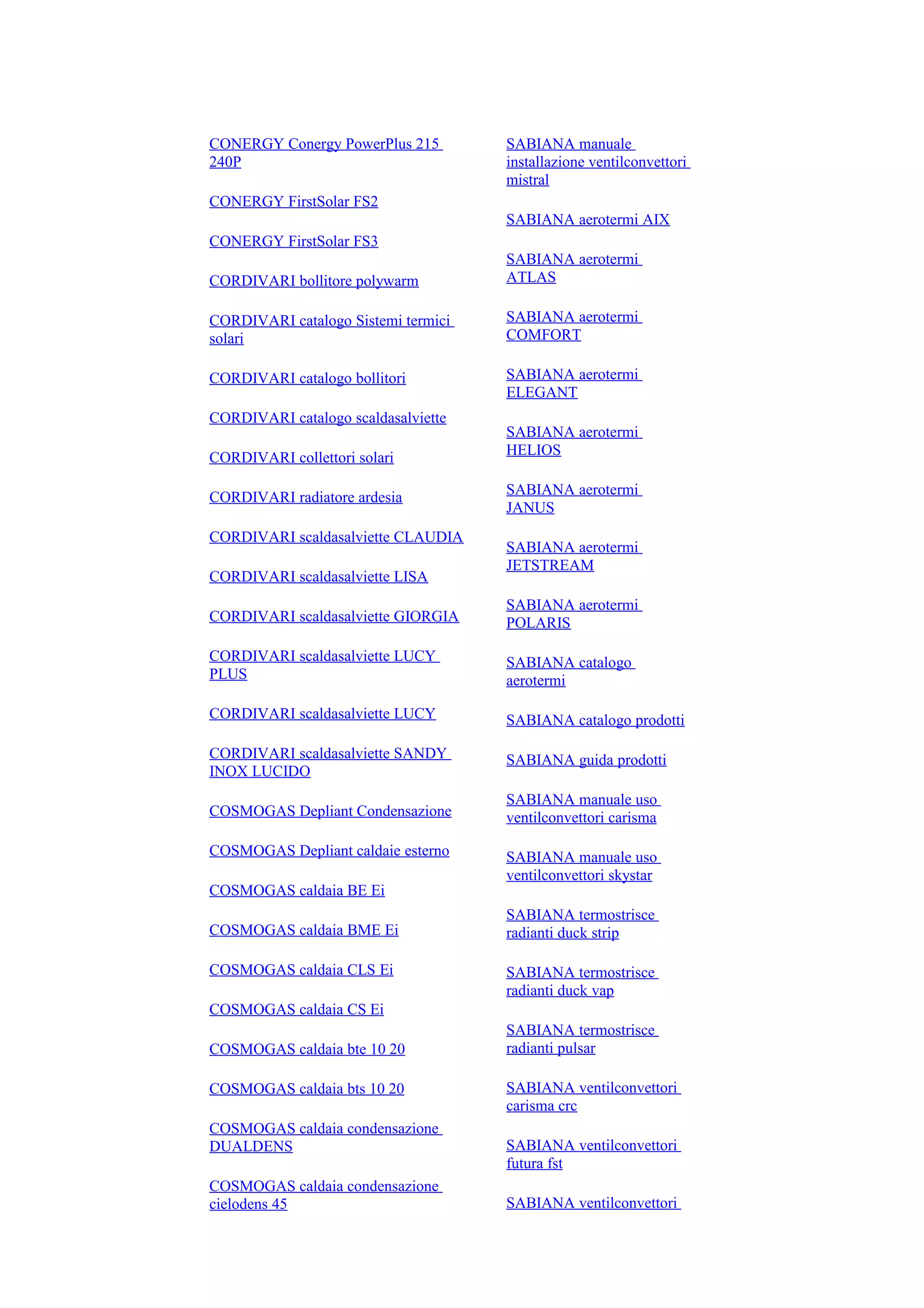 Elenco schede tecniche caldaie, bruciatori, pompe di calore | DOC