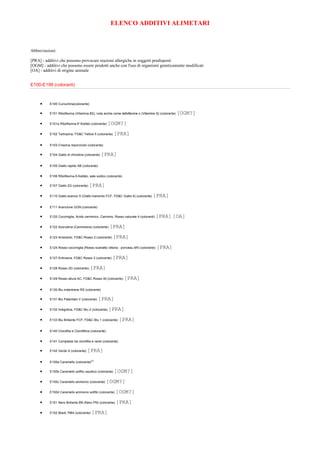 Elenco additivi alimentari | PDF