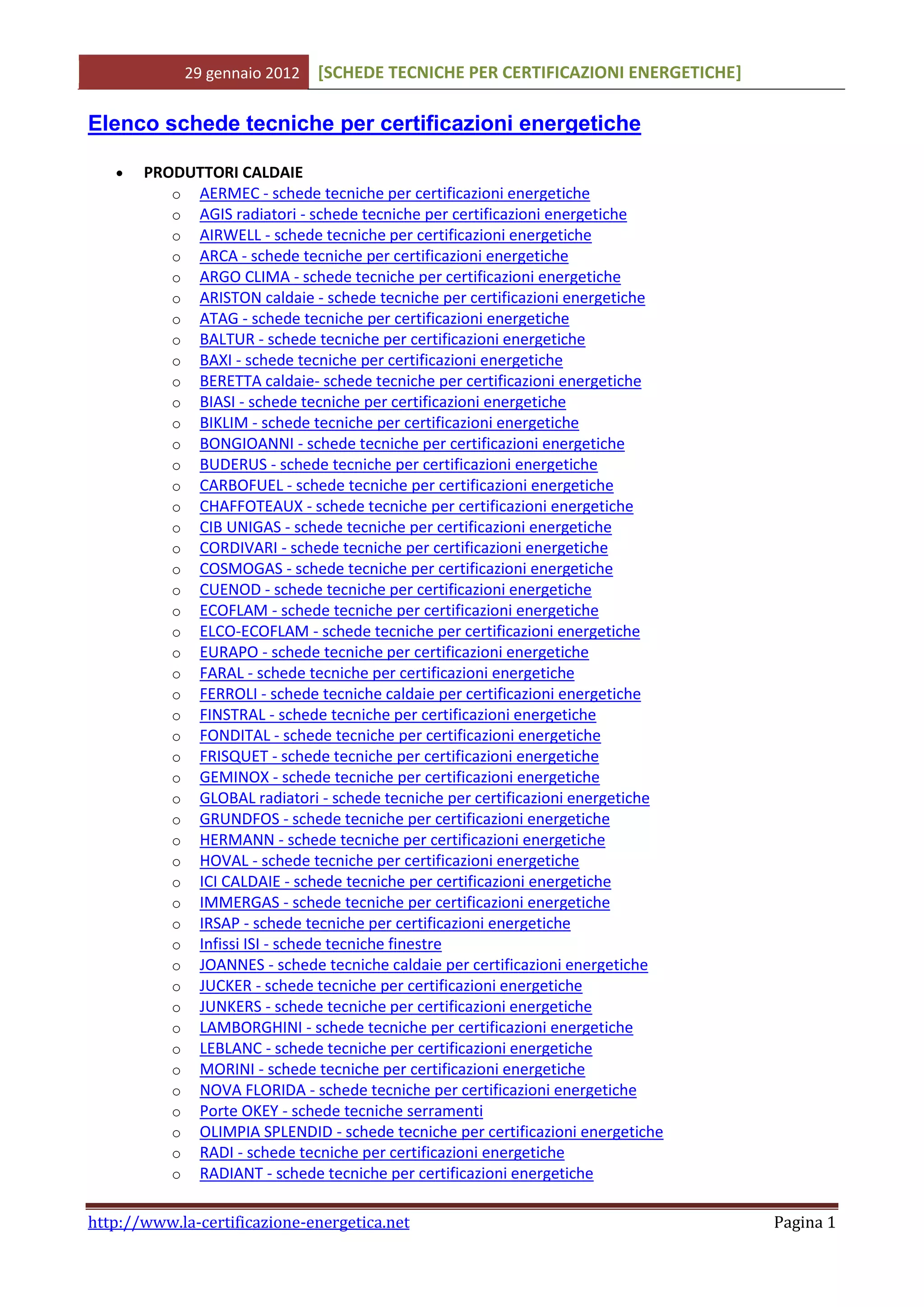 Elenco schede tecniche_certificazione_energetica | PDF