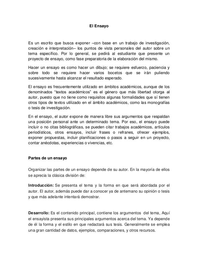 Ejemplo De Un Ensayo Escrito