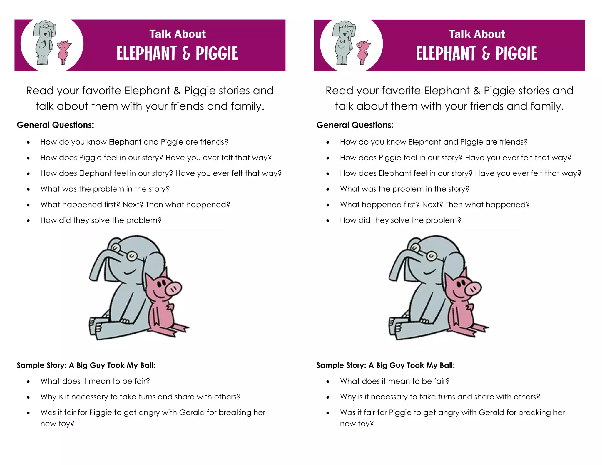 Elephant & Piggie Discussion Questions | PDF