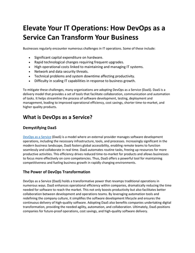 Elevate Your IT Operations: How DevOps as a Service Can Transform Your ...
