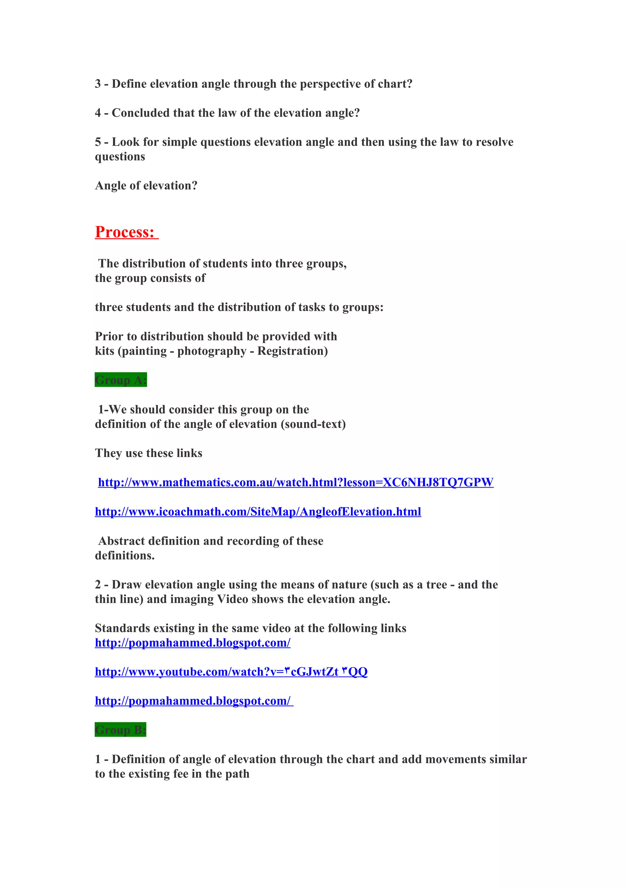 Elevation Angle | DOC | Educational Assessment | Education