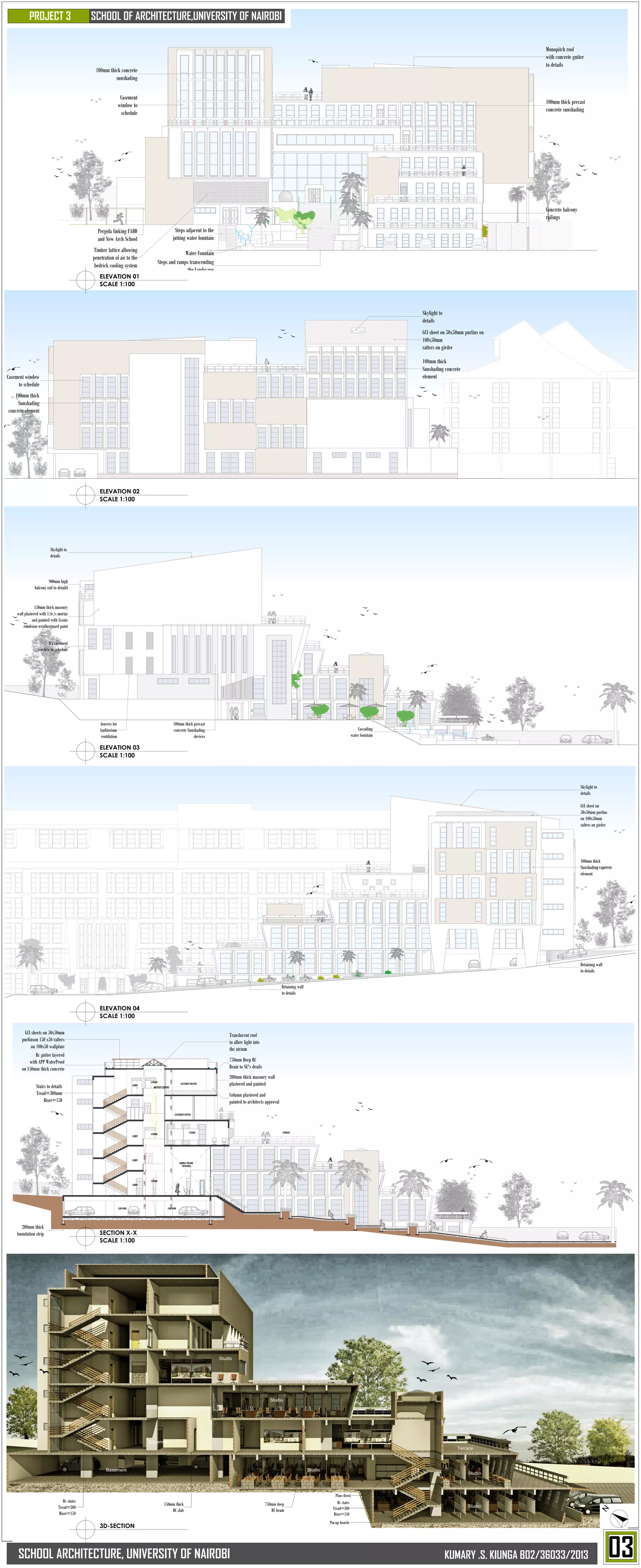 Elevations & sections-Architecture school 4th yr project 3 | PDF